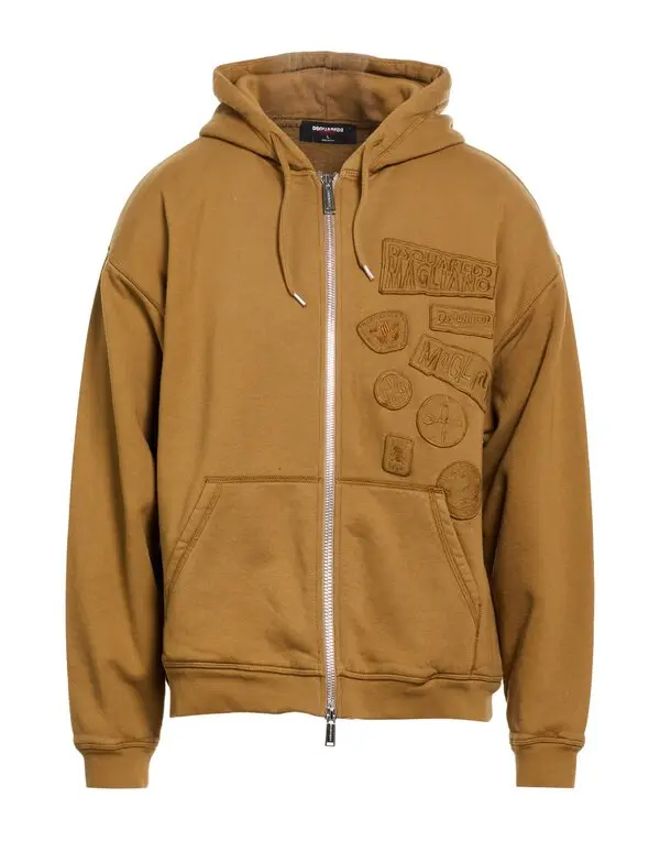 Dsquared2 Cotton Fleece Zip-up Hoodie With Appliqués - Beige