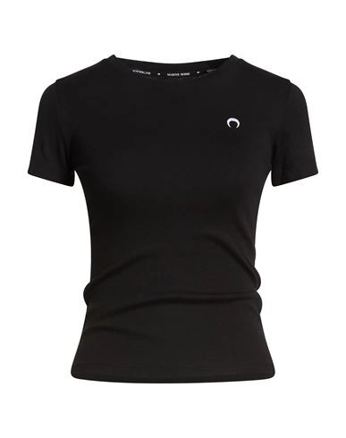 MARINE SERRE Cotton Ribbed T-shirt With Embroidered Logo - Black