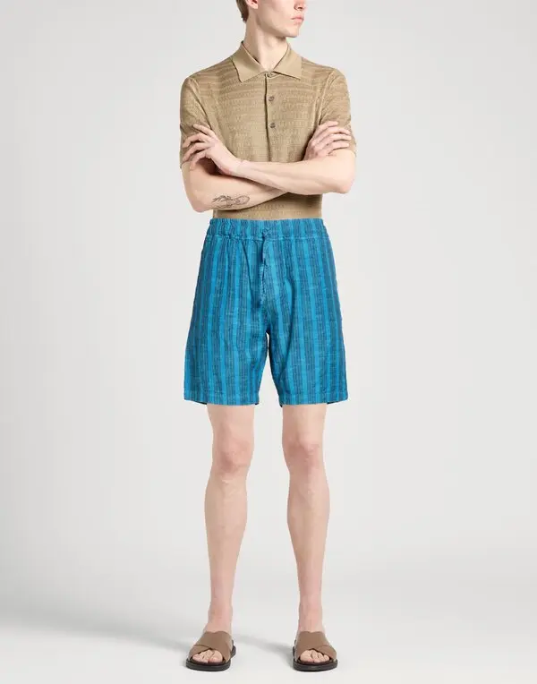Crossley Deep Teal Cotton And Linen Blend High-waisted Shorts