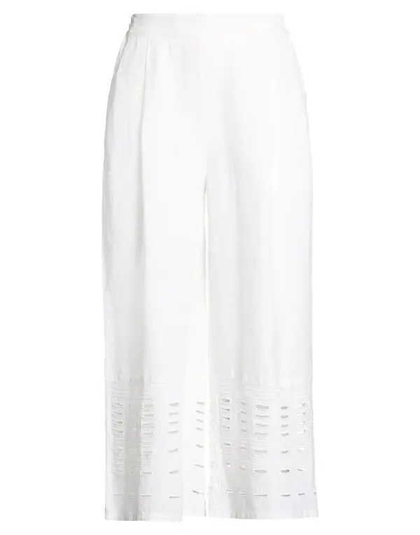 120% Lino Linen Cropped Wide-leg Pants With Embroidered Detail