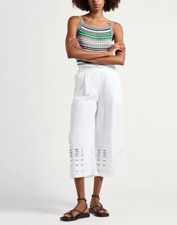 120% Lino Linen Cropped Wide-leg Pants With Embroidered Detail