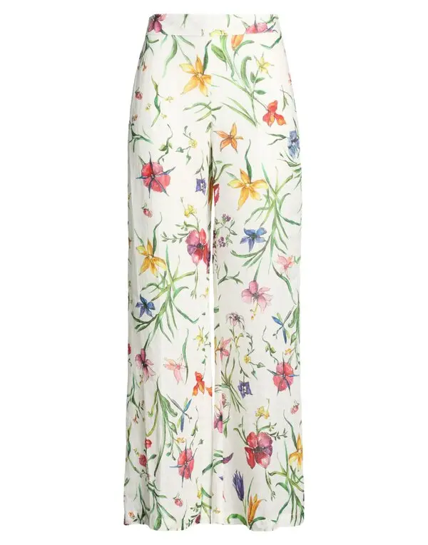 120% Lino Linen Floral-print Wide-leg Pants