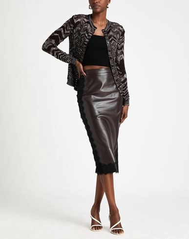 OLTRE Dark Faux Leather Midi Skirt With Lace Trim