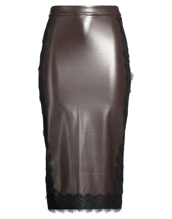 OLTRE Faux Leather Midi Skirt With Lace Trim