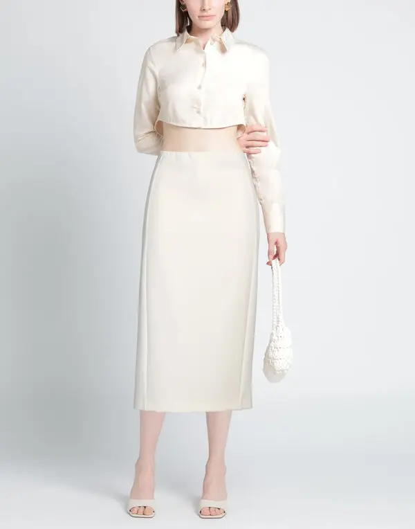 SEMICOUTURE Cream Stretch Crepe Midi Skirt