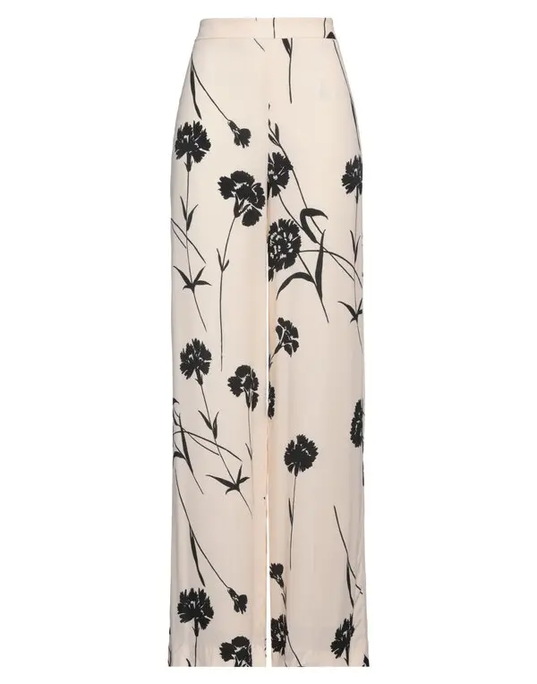 TWINSET Cream Viscose Floral-print Wide-leg Pants