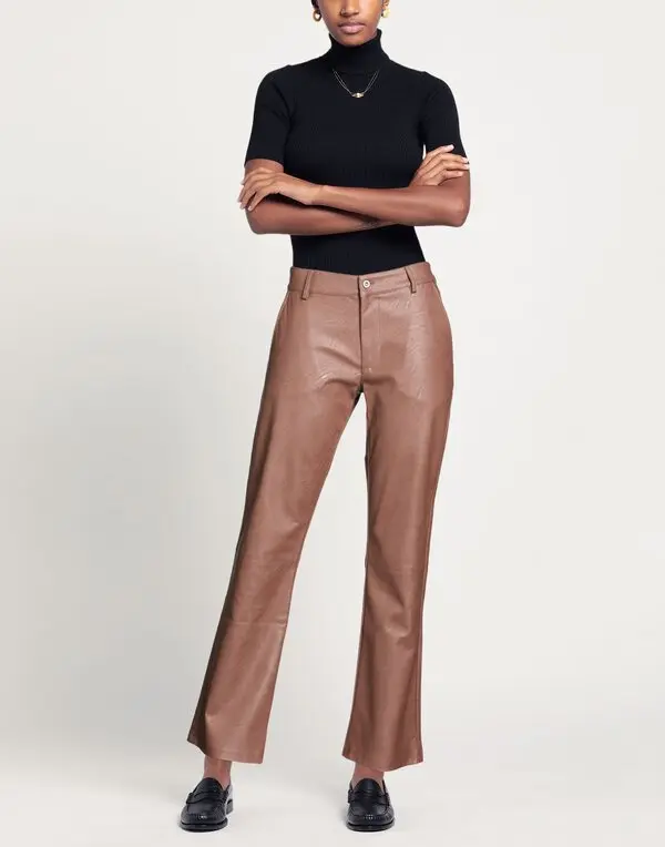 PLEASE Chocolate Polyurethane And Viscose Blend Bootcut Trousers