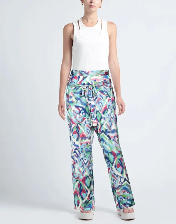 Liu Jo Azure Multicolor Satin Pants - Blue