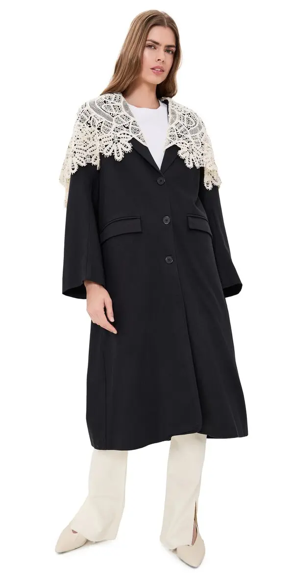 Sea Alina Lace Oversized Long Coat - Black