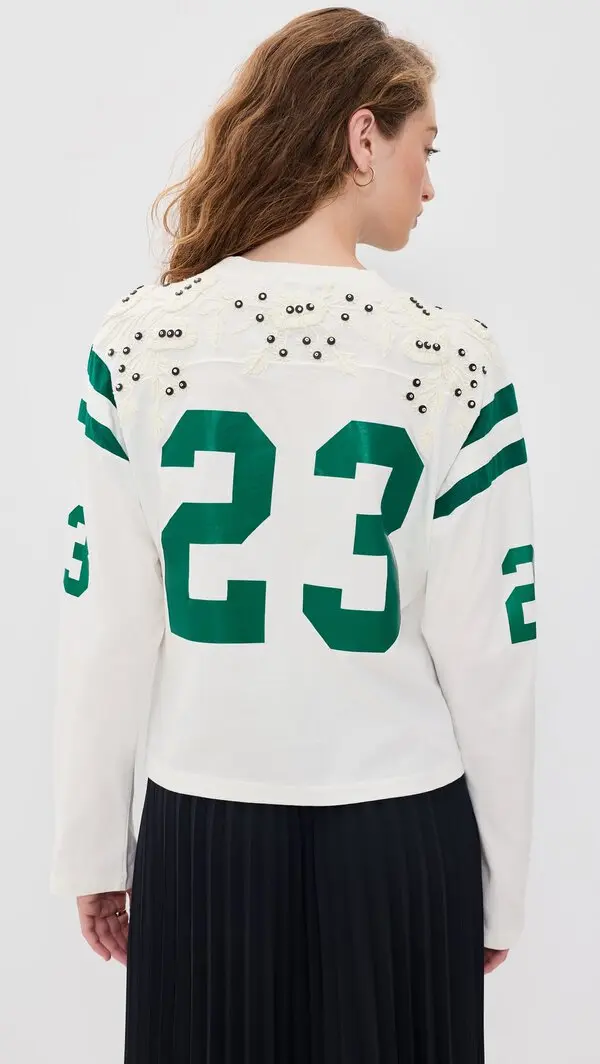 Sea Georgie Sportswear Tee With Floral Embroidery And Beaded Accents