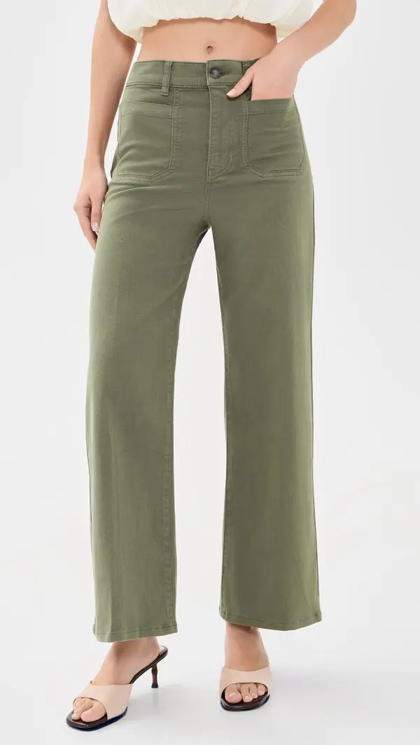 FRAME Le Slim Palazzo Modernist Pocket Pants - Grasshopper