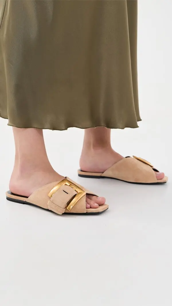 Balmain Anthem Suede Leather Flat Sandals