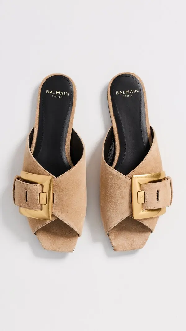 Balmain Anthem Suede Leather Flat Sandals
