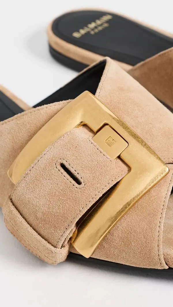 Balmain Anthem Suede Leather Flat Sandals
