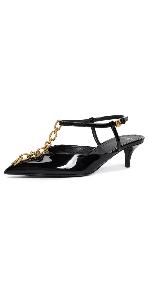 Balmain Sync Chain Kitten Slingbacks - Noir