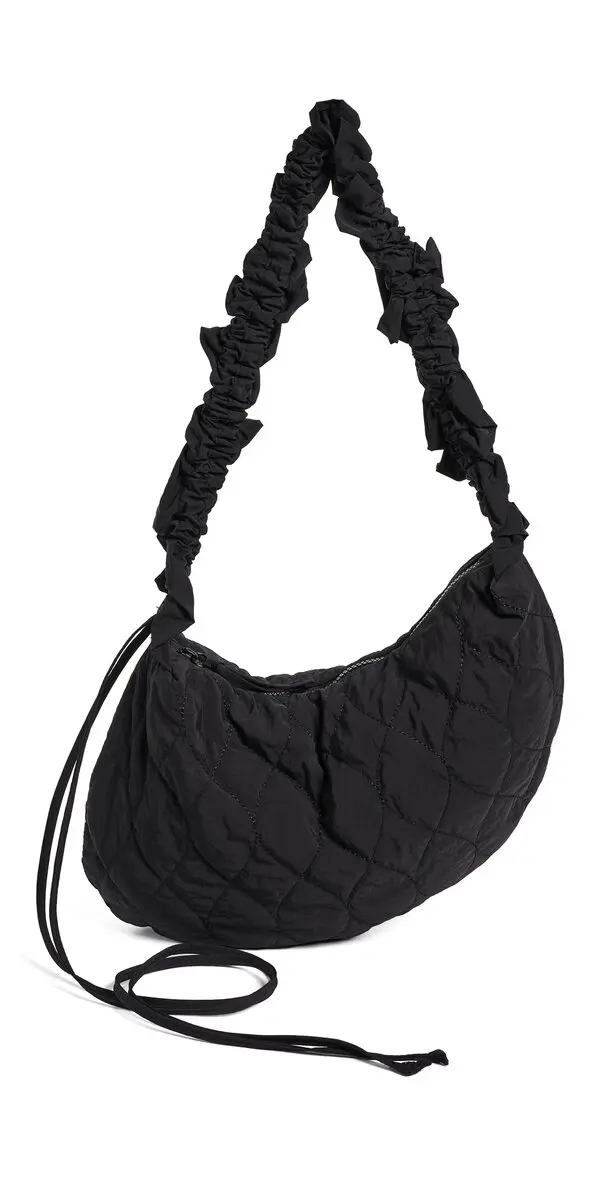 DAMSON MADDER Embroidered Rose Ruched Kidney Bag - Black