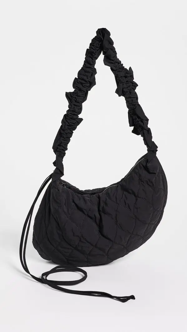 DAMSON MADDER Embroidered Rose Ruched Kidney Bag