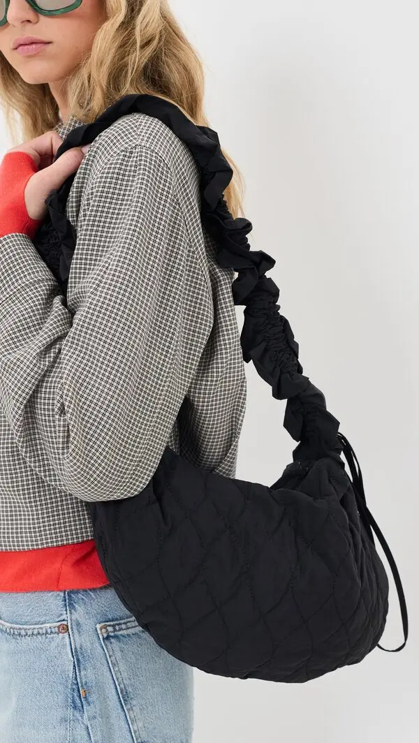 DAMSON MADDER Embroidered Rose Ruched Kidney Bag