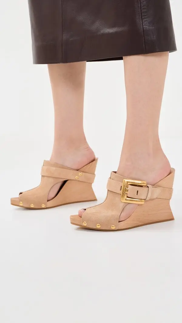 Balmain Anthem Suede Leather Clog Wedges