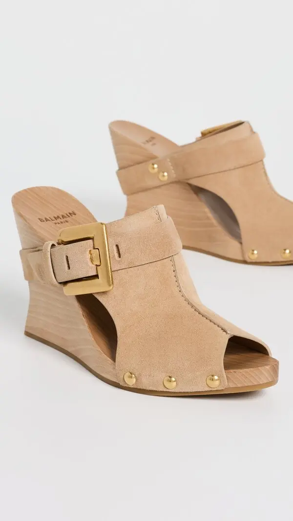Balmain Anthem Suede Leather Clog Wedges
