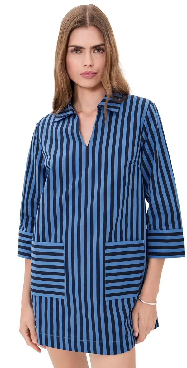 English Factory A-line Kaftan Collar Mini Dress - Navy/blue