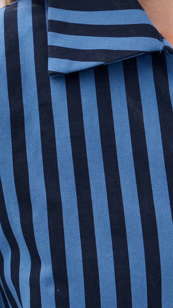 English Factory Striped A-line Kaftan Collar Mini Dress