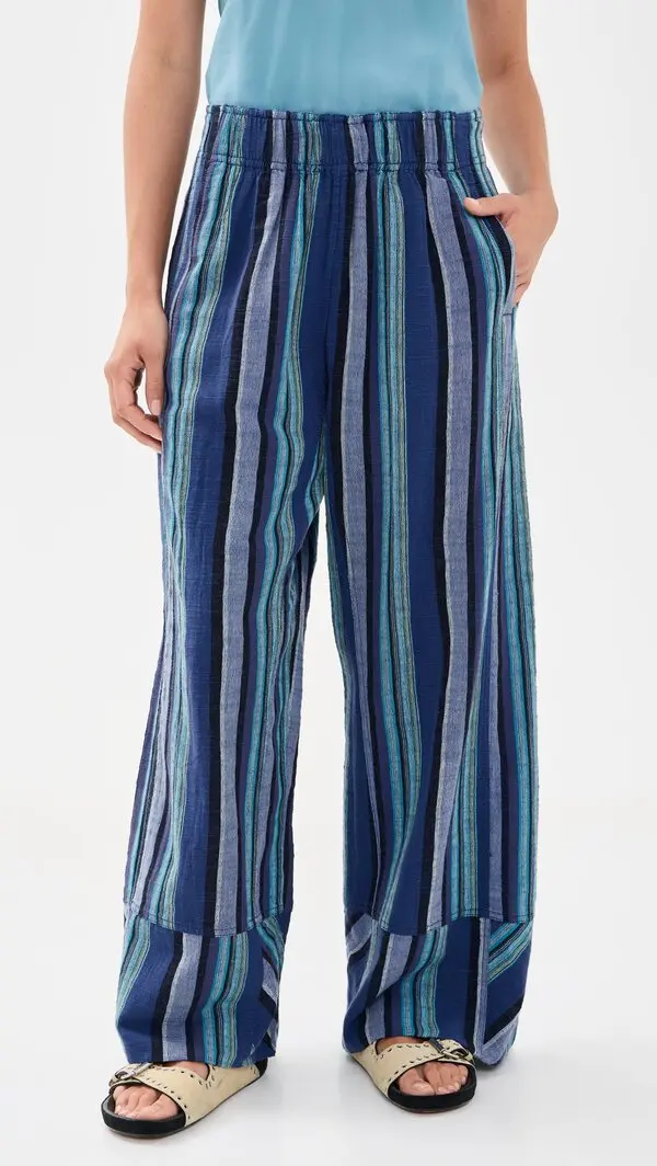 Free People Linen Stripe Wide Leg Pants