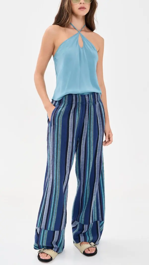 Free People Linen Stripe Wide Leg Pants