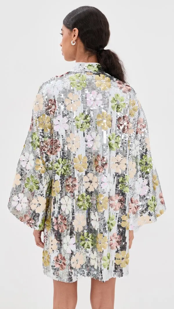 La Vie Style House Silver Mod Flower Sequin Mini Caftan