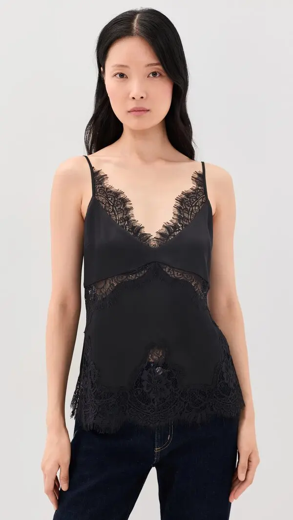 L'Agence Mitsu Lace Trim Cami - Black