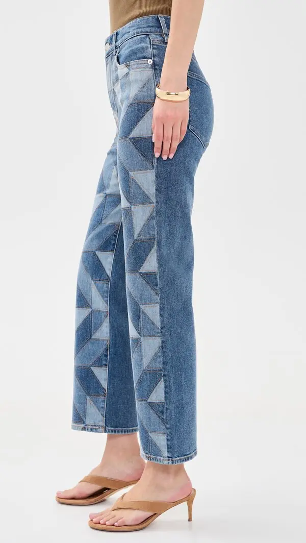 Veronica Beard Dylan Ankle High Rise Straight Leg Geometric Jeans