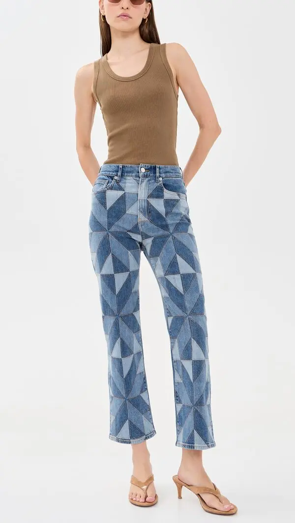 Veronica Beard Dylan Ankle High Rise Straight Leg Geometric Jeans