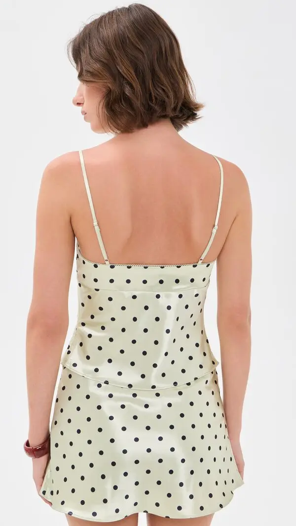 NIA Avalon Top Polka Dot Satin Camisole With Scalloped Trim - Pistachio