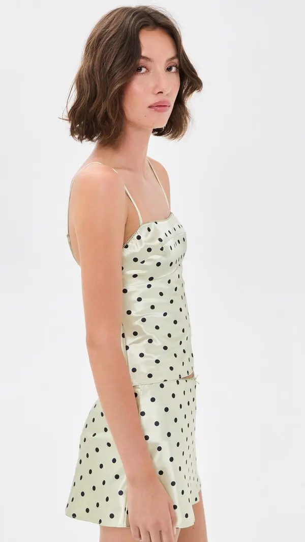 NIA Avalon Top Polka Dot Satin Camisole With Scalloped Trim - Pistachio