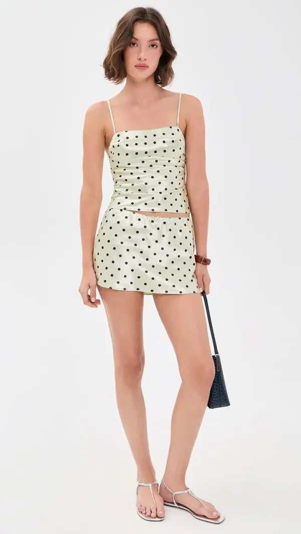 NIA Avalon Top Polka Dot Satin Camisole With Scalloped Trim - Pistachio