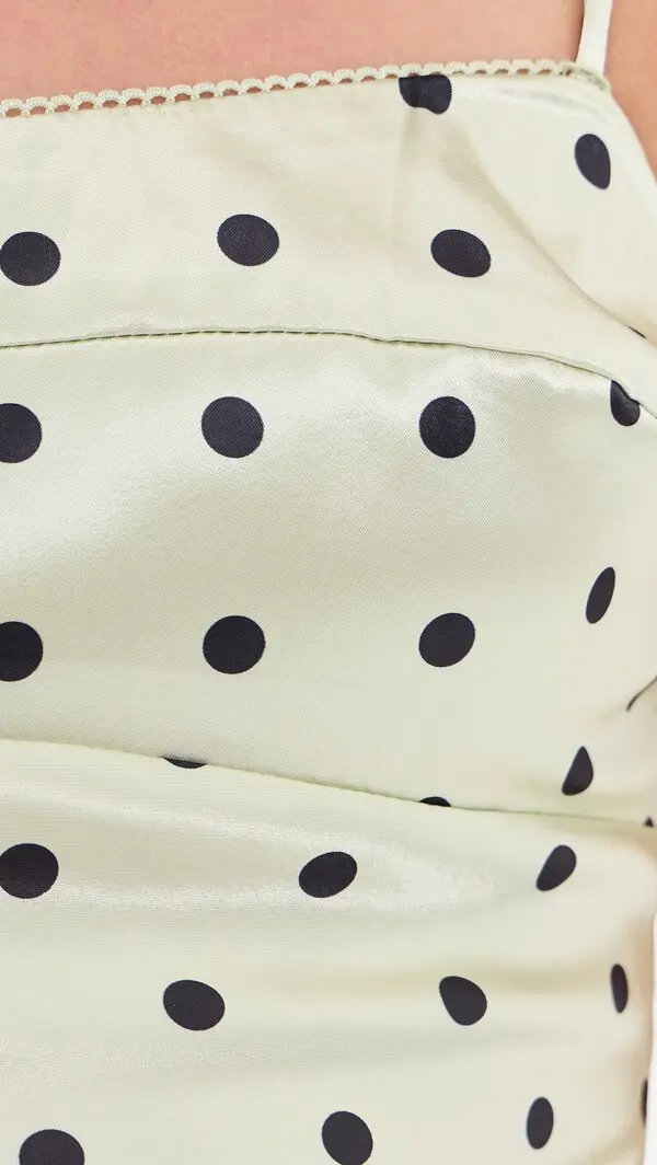 NIA Avalon Top Polka Dot Satin Camisole With Scalloped Trim - Pistachio