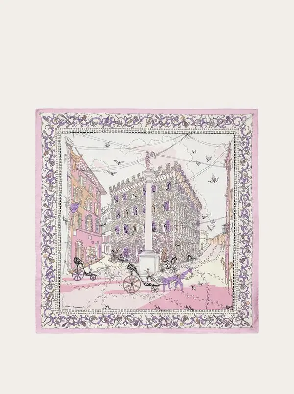 FERRAGAMO Palazzo Spini Feroni Print Silk Scarf - Pink
