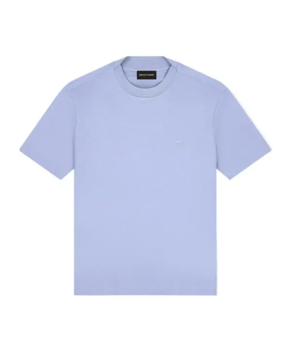 Emporio Armani Jersey T-shirt With Micro Eagle Embroidery - Light Blue