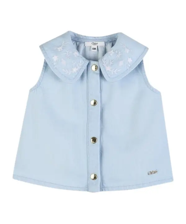Chloé Embroidered-collar Top - Blue