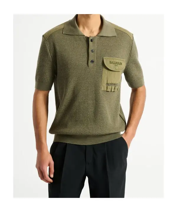 Balmain Vintage Utility Ribbed Knit Polo