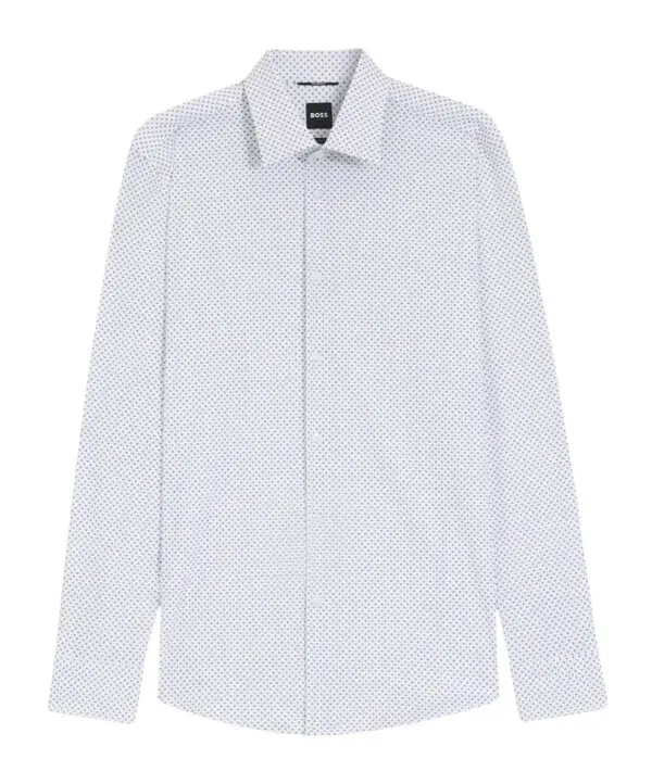 Hugo Boss Hank-kent Micro-patterned Classic-collar Shirt - White