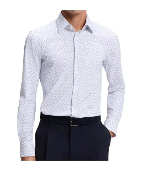 Hugo Boss Hank-kent Micro-patterned Classic-collar Shirt