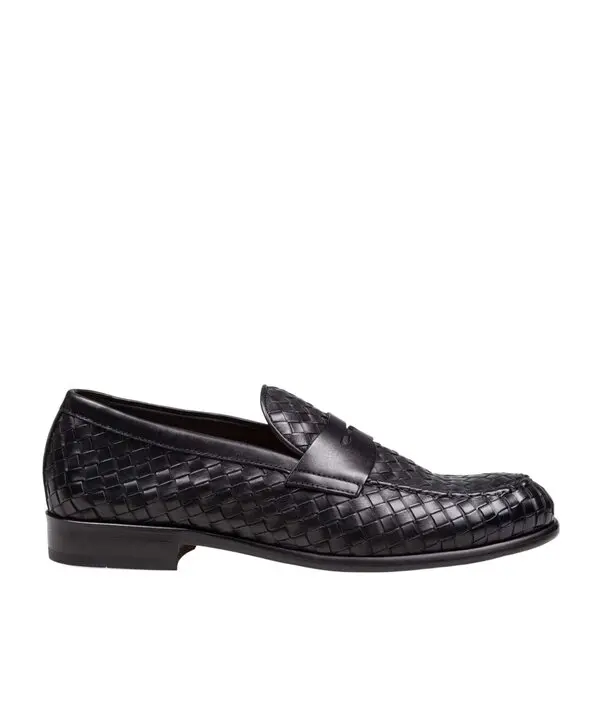 DOUCAL'S Round Toe Woven Loafers - Black
