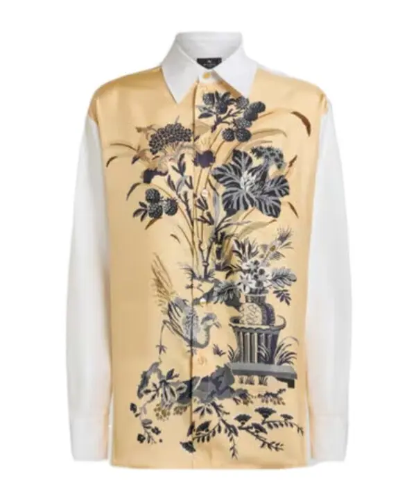 Etro Cotton And Silk Shirt With Placed Floral Print On The Front - Nude