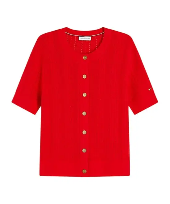 Tommy Hilfiger Cable-knit Short-sleeve Cardigan - Fiery Red