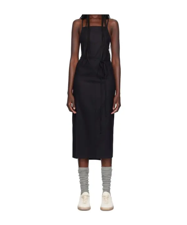 BASERANGE Yumi Apron Silk Midi Dress - Black