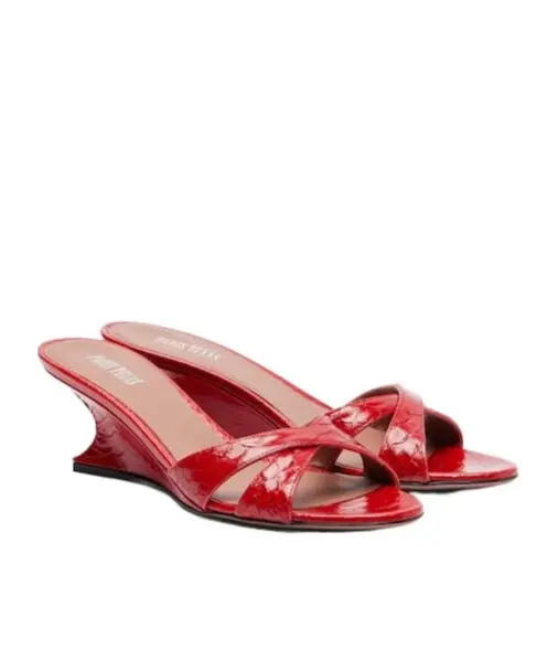 Paris Texas Nina 50 Croc-effect Patent Leather Wedge Mules - Red