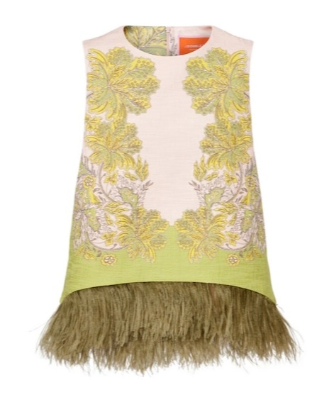La DoubleJ La Scala Feather-trimmed Cotton Top - Multicolor