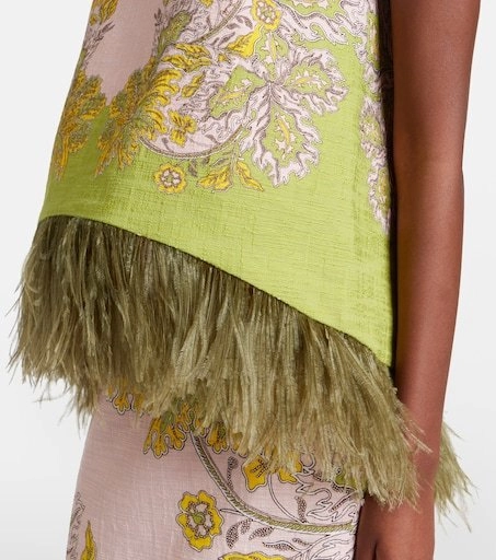 La DoubleJ La Scala Feather-trimmed Cotton Top