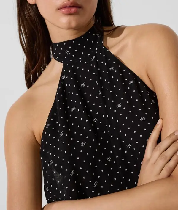 Karl Lagerfeld Polka Dot Halter Neck Playsuit
